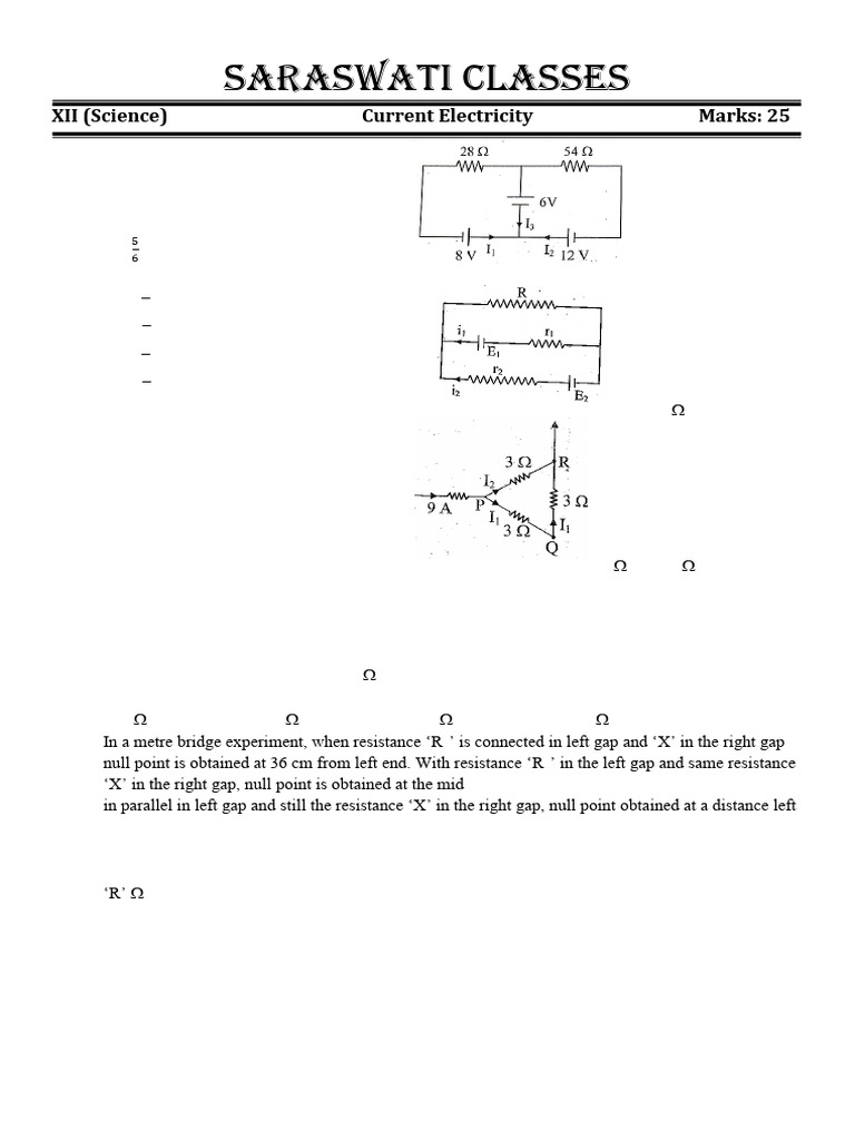 Current Electricity Test | PDF | Electrical Resistance And Conductance ...