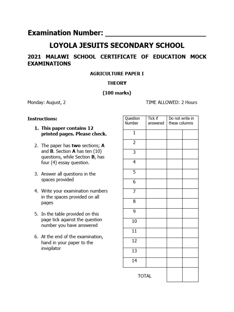 2021 MSCE Agriculture Paper I Exam | PDF | Agriculture | Environmental ...
