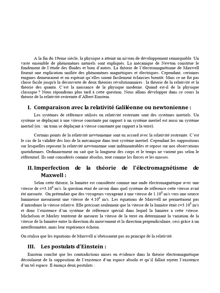 Introduction à la relativité restreinte | PDF | Relativité restreinte ...