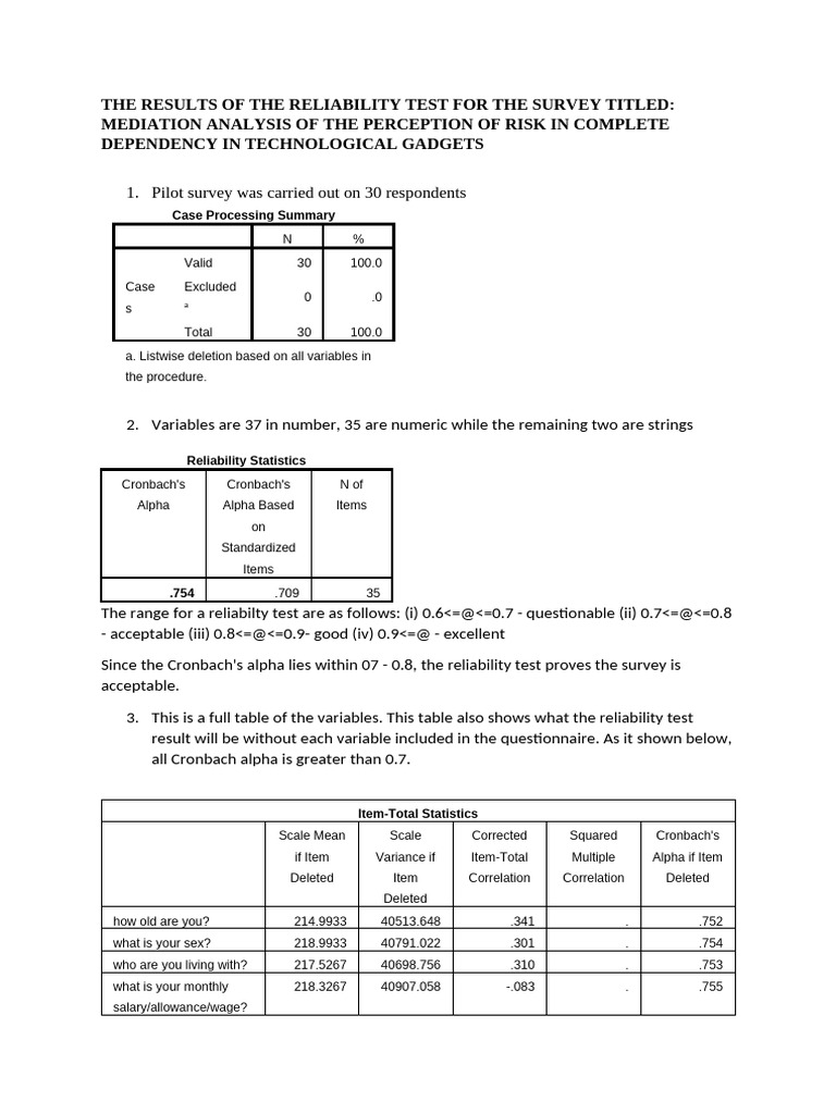 Reliability Test Results | PDF | Multivariate Statistics | Research Methods