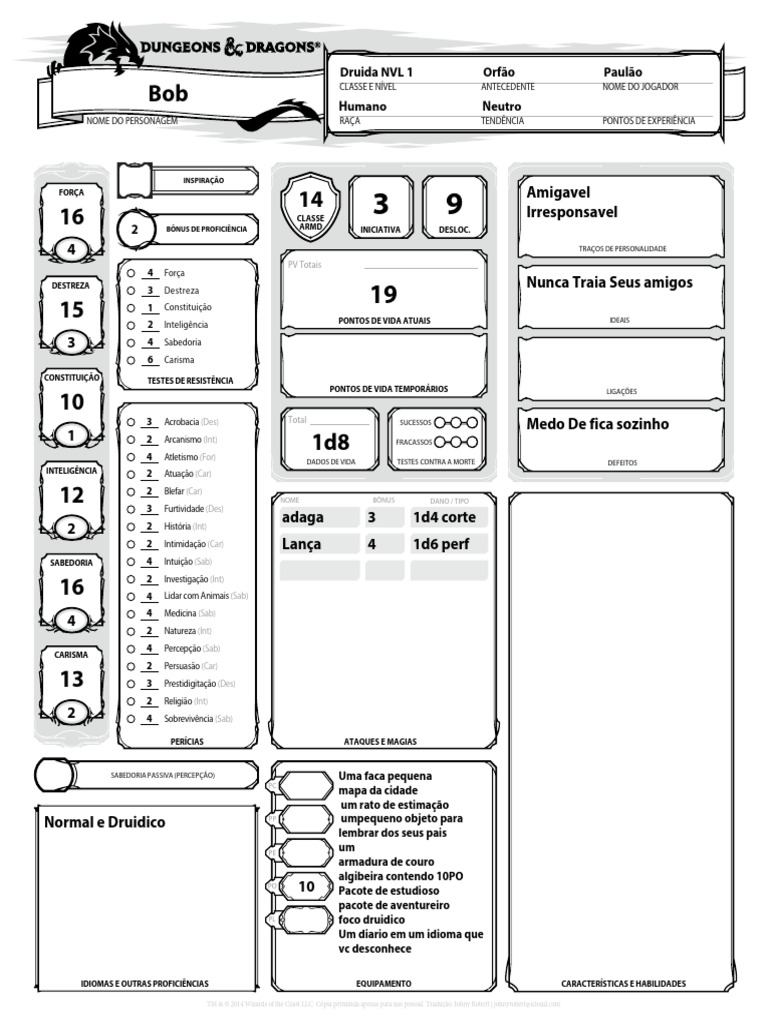 bob ficha (3) | PDF | Druida