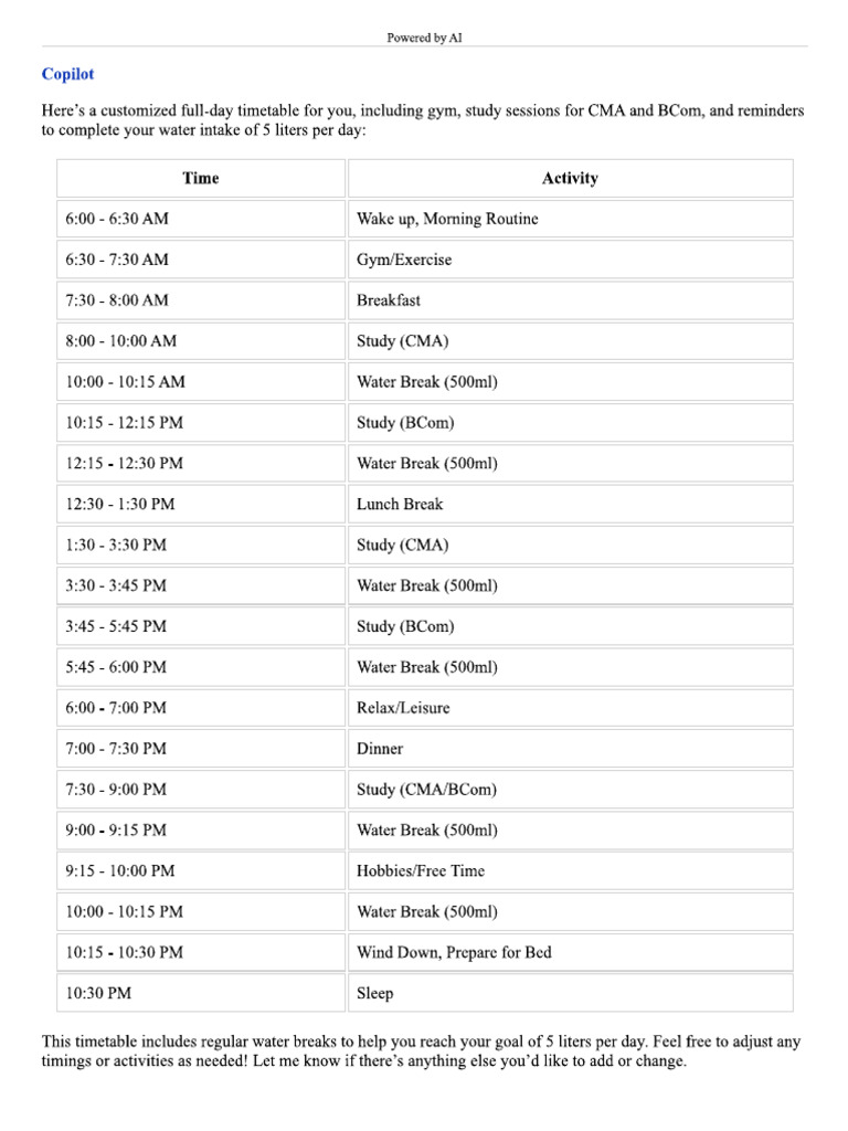 My Time Table | PDF
