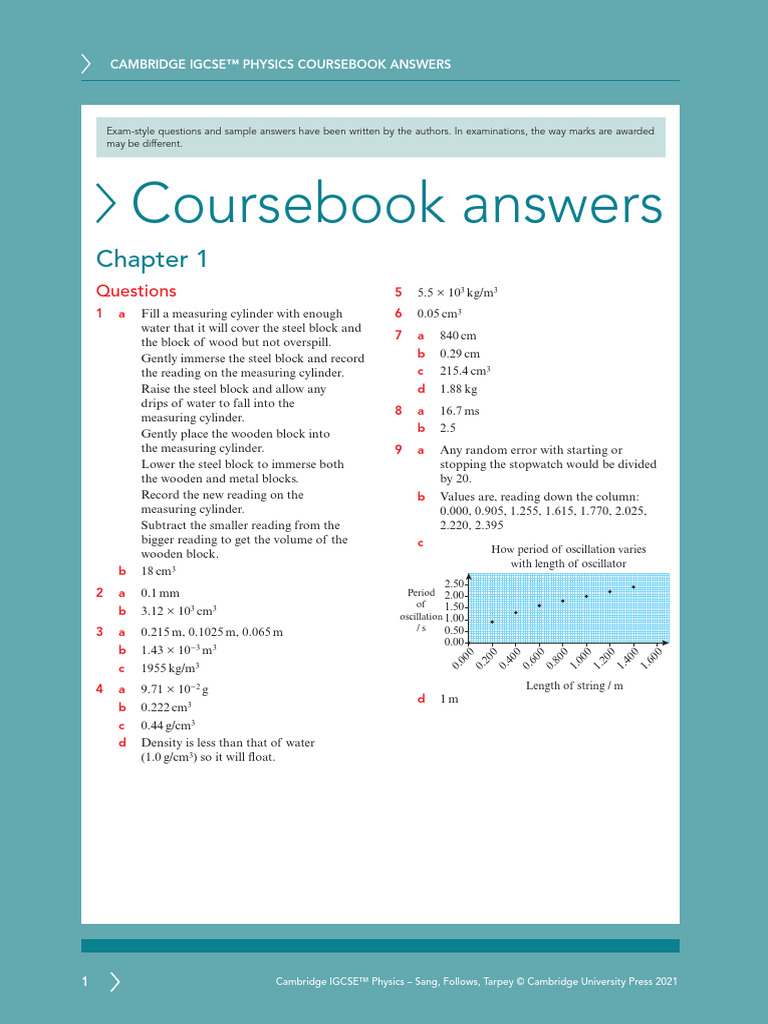 Igcse Physics 3ed TR Coursebook Answers | PDF | Acceleration | Force