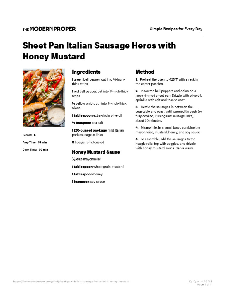 Print- Sheet Pan Italian Sausage Heros With Honey… | the Modern Proper ...