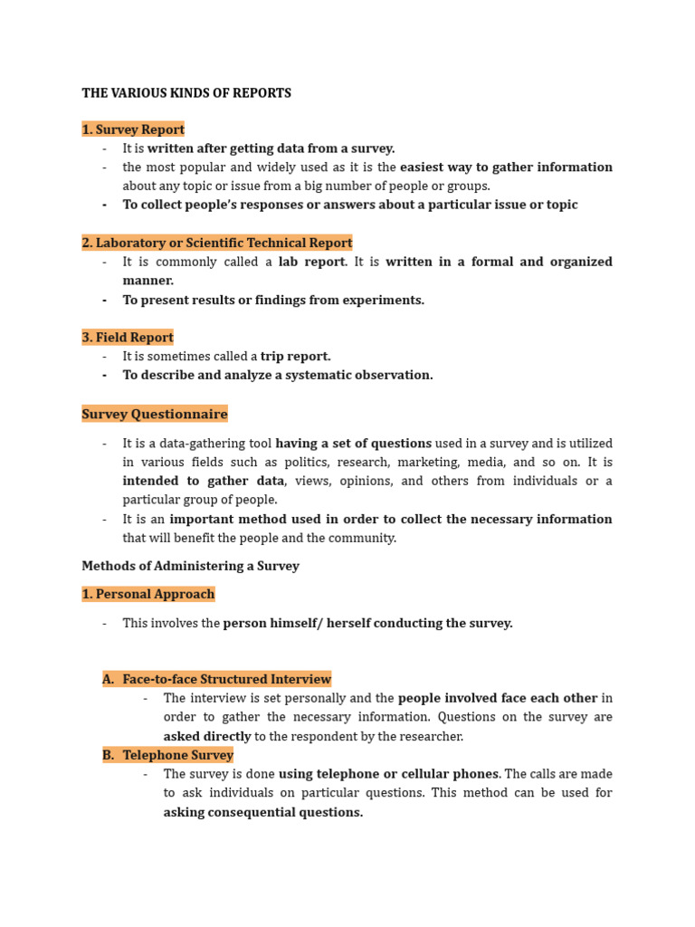 Types of Reports and Survey Methods | PDF | Survey Methodology ...