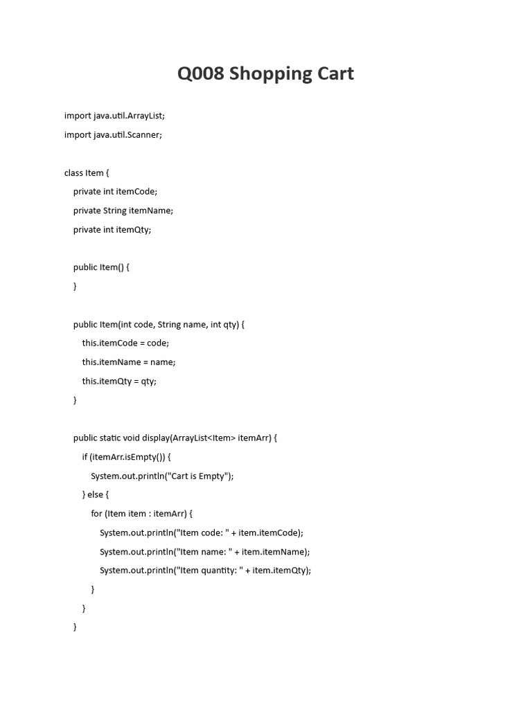Q008_Shopping_Cart_program in java | PDF | Software Development | Computer Programming