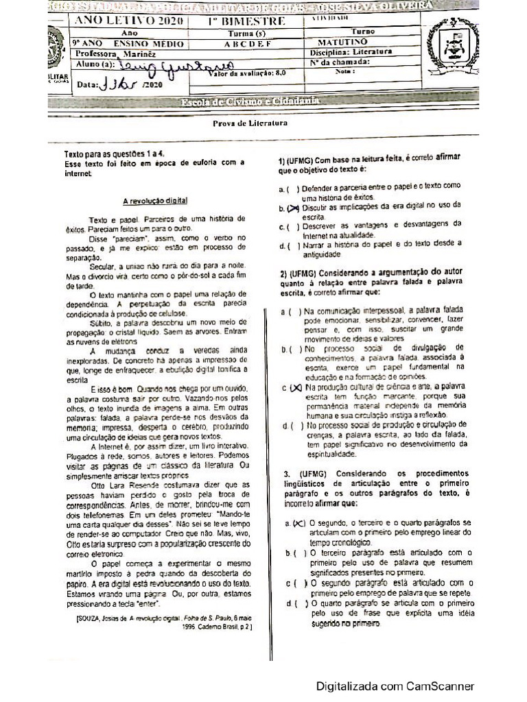 Prova de Literatura Luiz | PDF