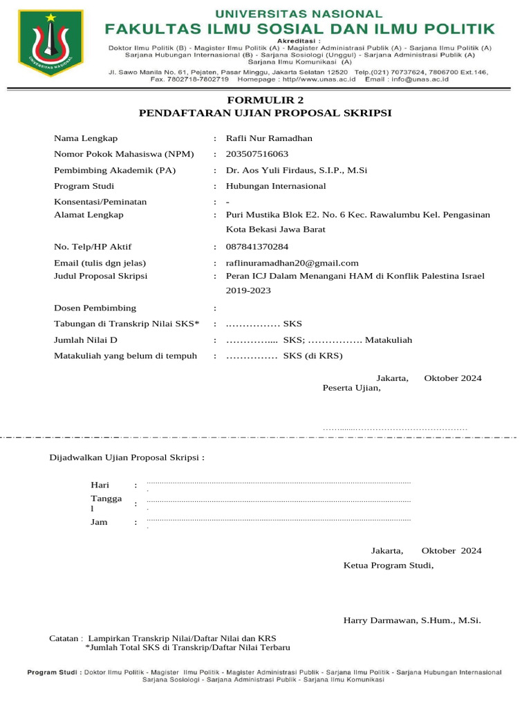 Formulir Ujian Proposal Skripsi | PDF