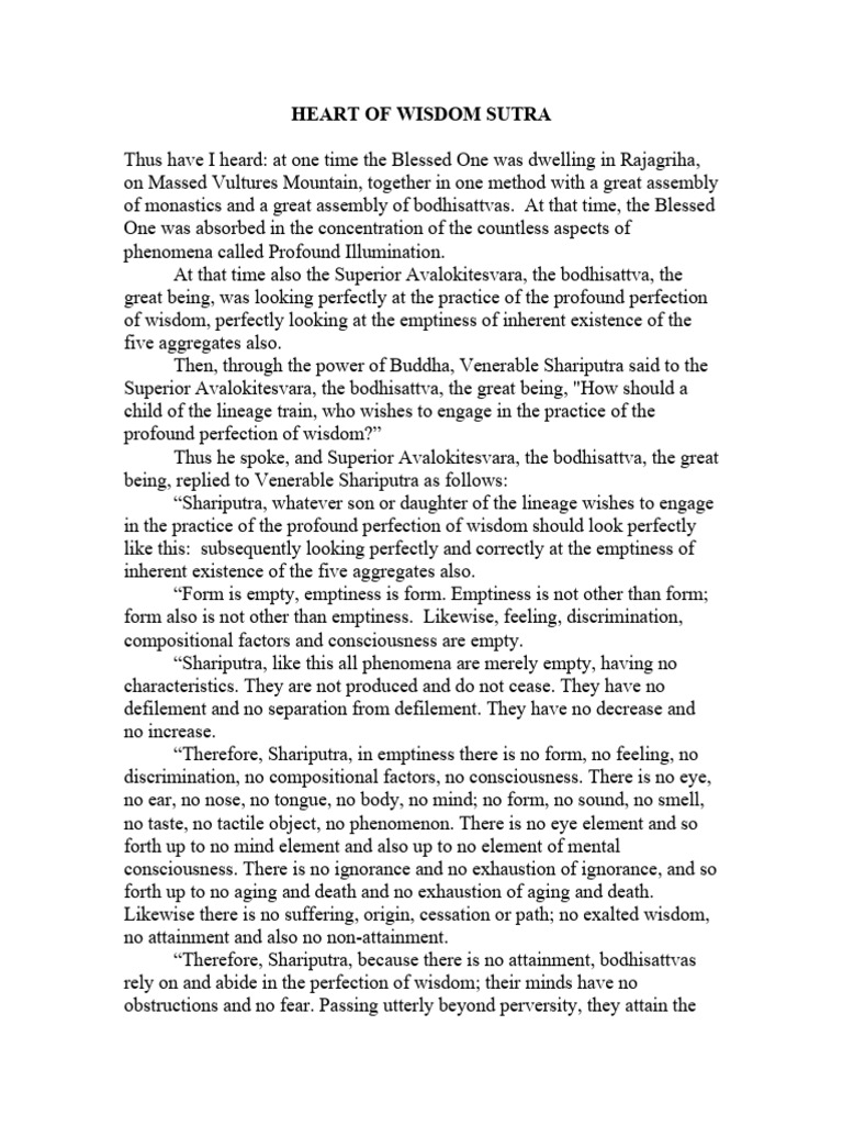 Heart of Wisdom Sutra | PDF | Śūnyatā | Bodhisattva