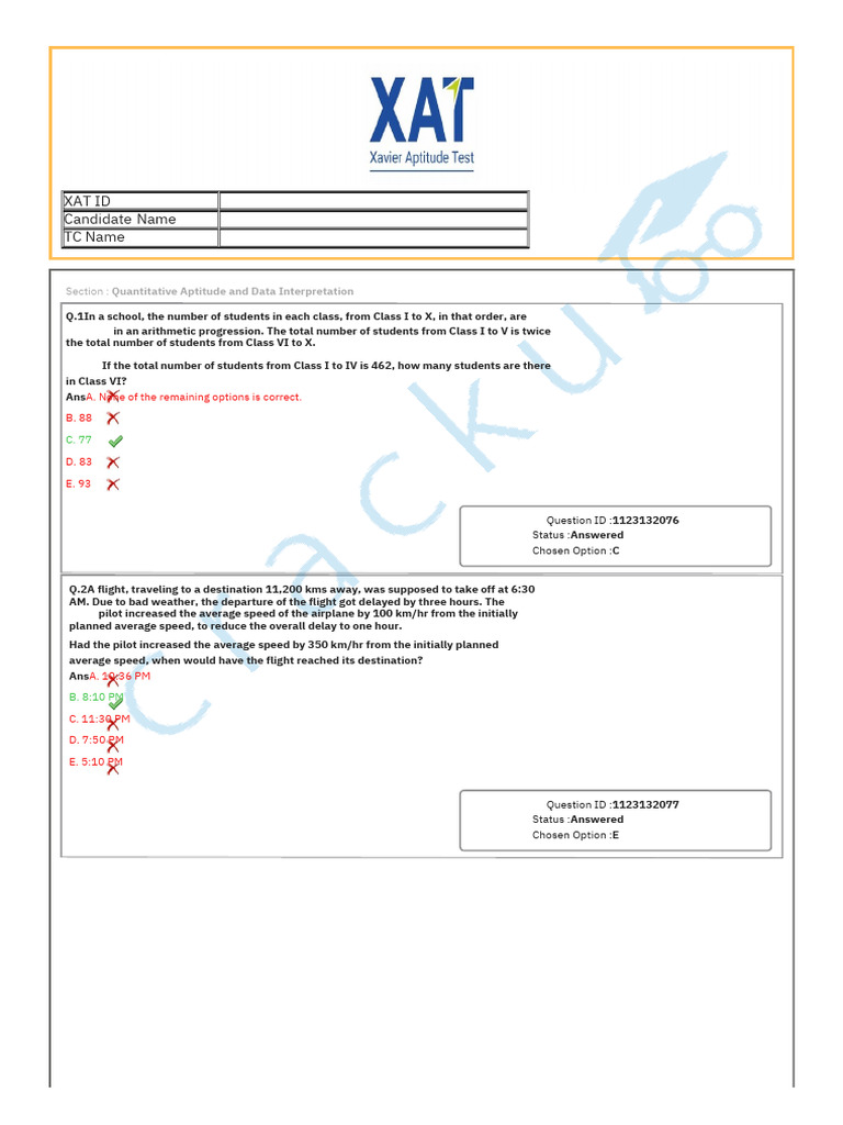 XAT Answer Key - 241130 - 000458 | PDF | Triangle | Database Transaction