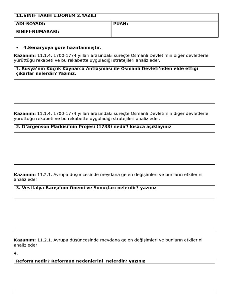11.SINIF-TARIH-1.DONEM-2.YAZILI-2025-ACIK-UCLU | PDF