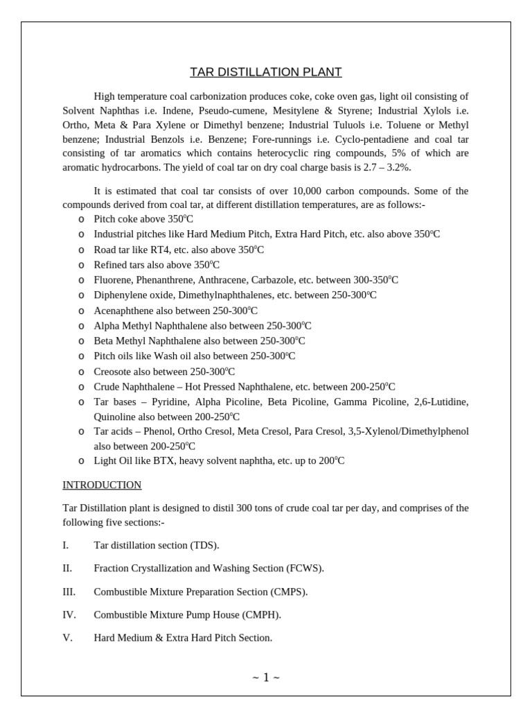 Tar Distillation Plant | PDF | Pump | Benzene