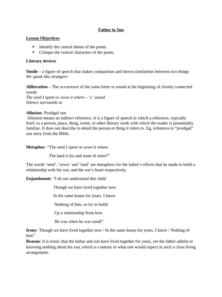 Father To Son-Notebook Work.. | PDF | Irony | Metaphor