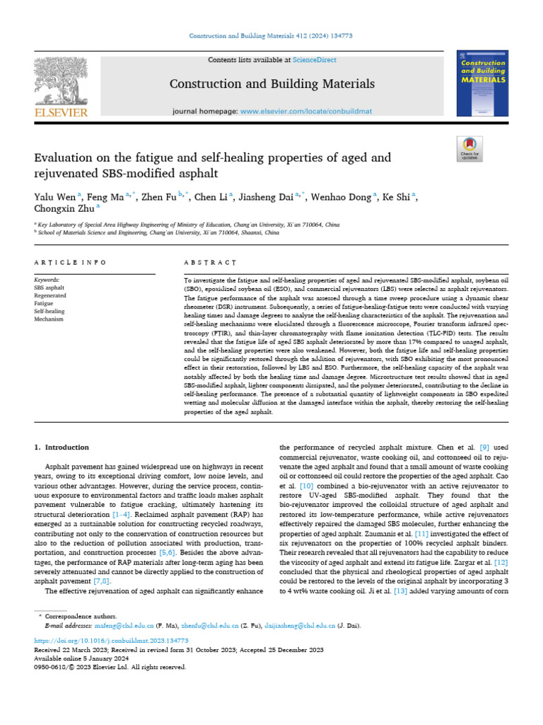 Fatigue and Self-Healing in SBS Asphalt | PDF | Materials Science ...