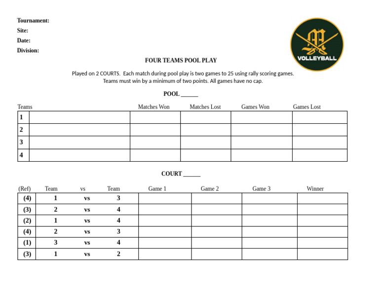 MVB - 4 Team Pool Play Sheet | PDF