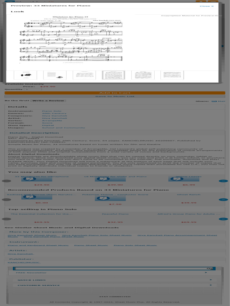 33 Miniatures For Piano by Giya Kancheli - Piano Solo - Digital Sheet Music Sheet Music Plus 2 ...