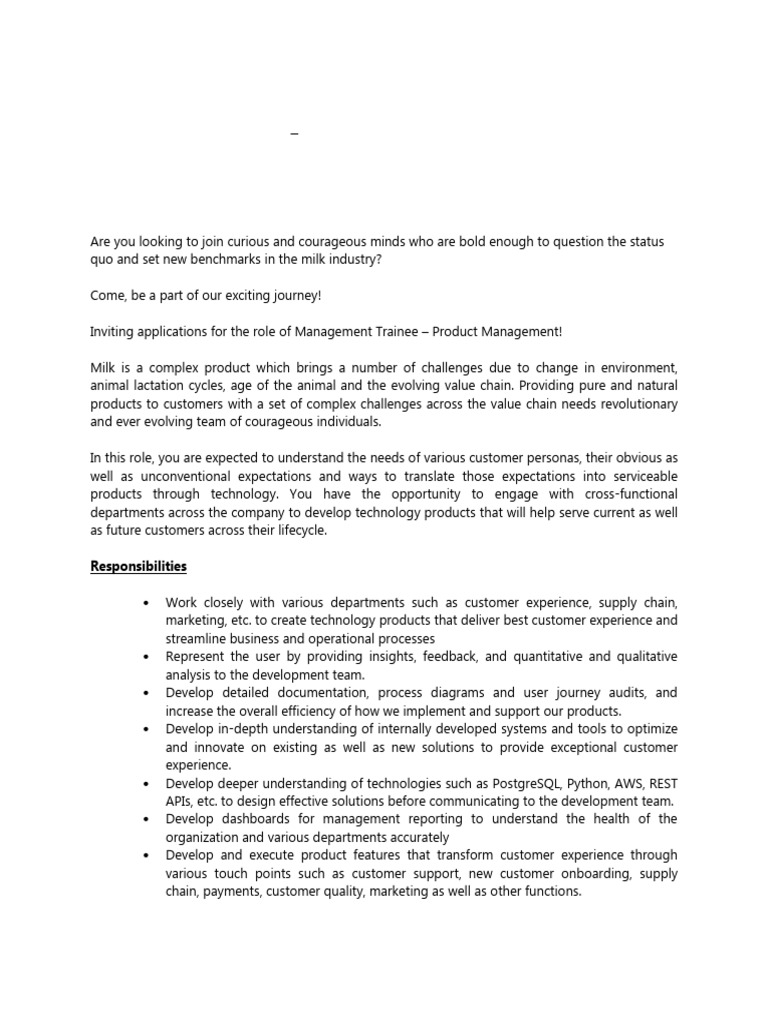 Management_Trainee-Product_Management_JD | PDF | Customer Experience | Marketing