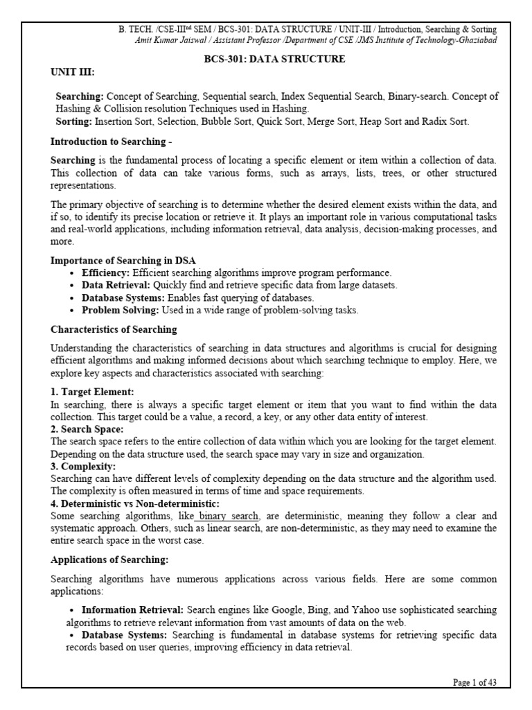 Data Structure B Tech 2 Year Unit 3 Notes Pdf Algorithms And Data Structures Algorithms