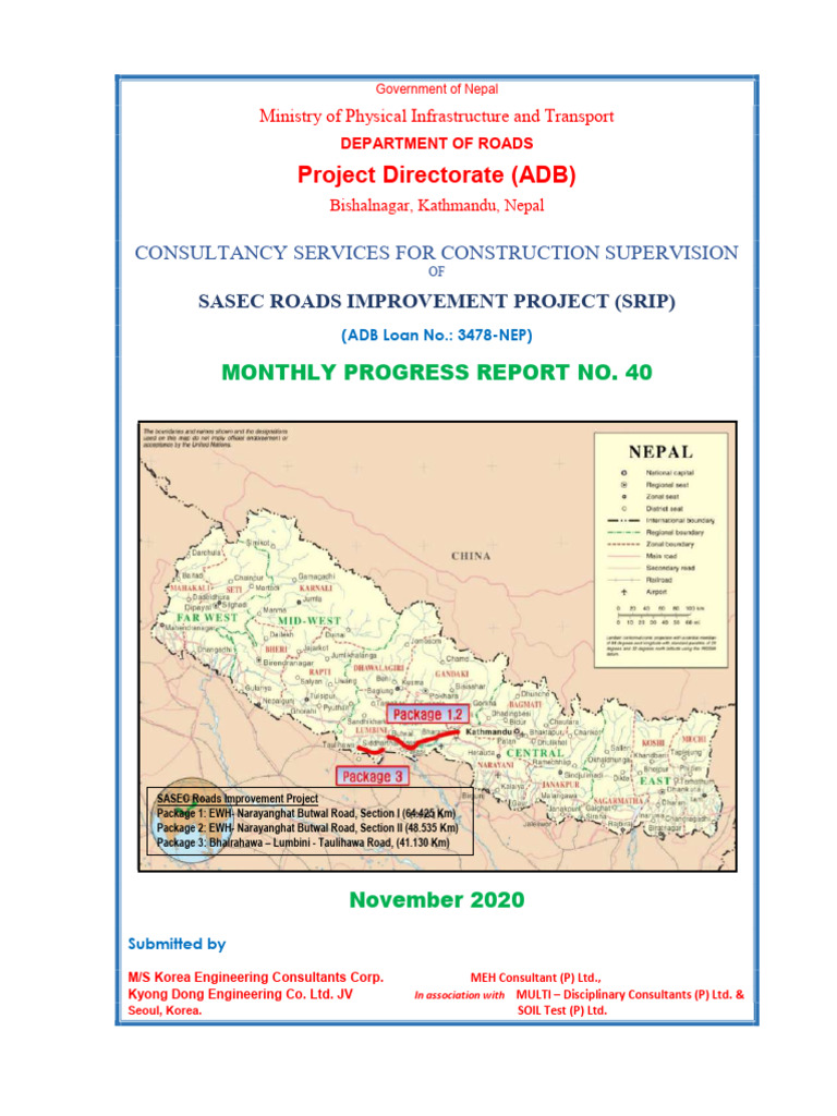 Monthly Progress Report No 40 for the Month of November 2020_compressed | PDF | Road | Consultant
