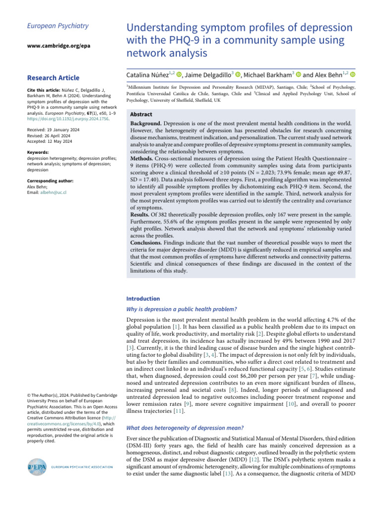 Understanding symptom profiles of depression with the PHQ-9 in a ...