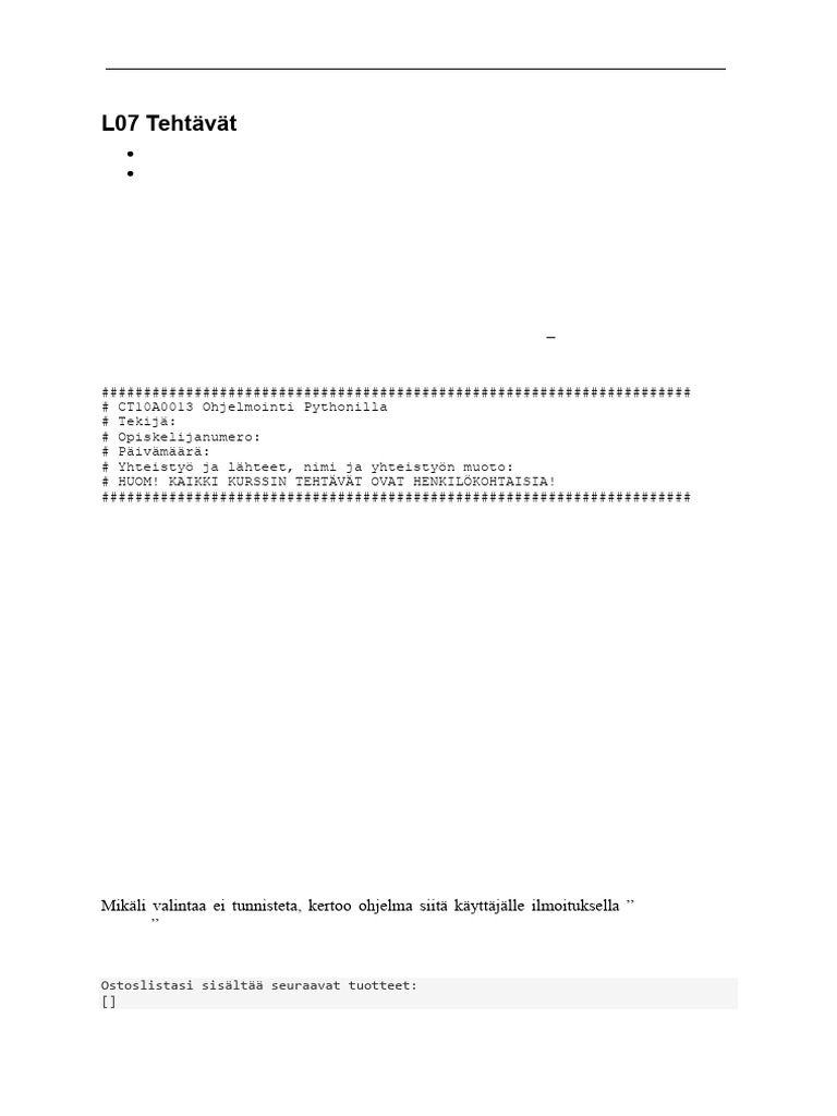 L07 Tehtäväksiannot | PDF