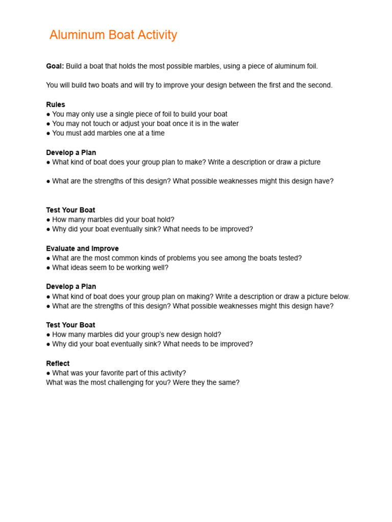 Aluminum Boat Activity | PDF