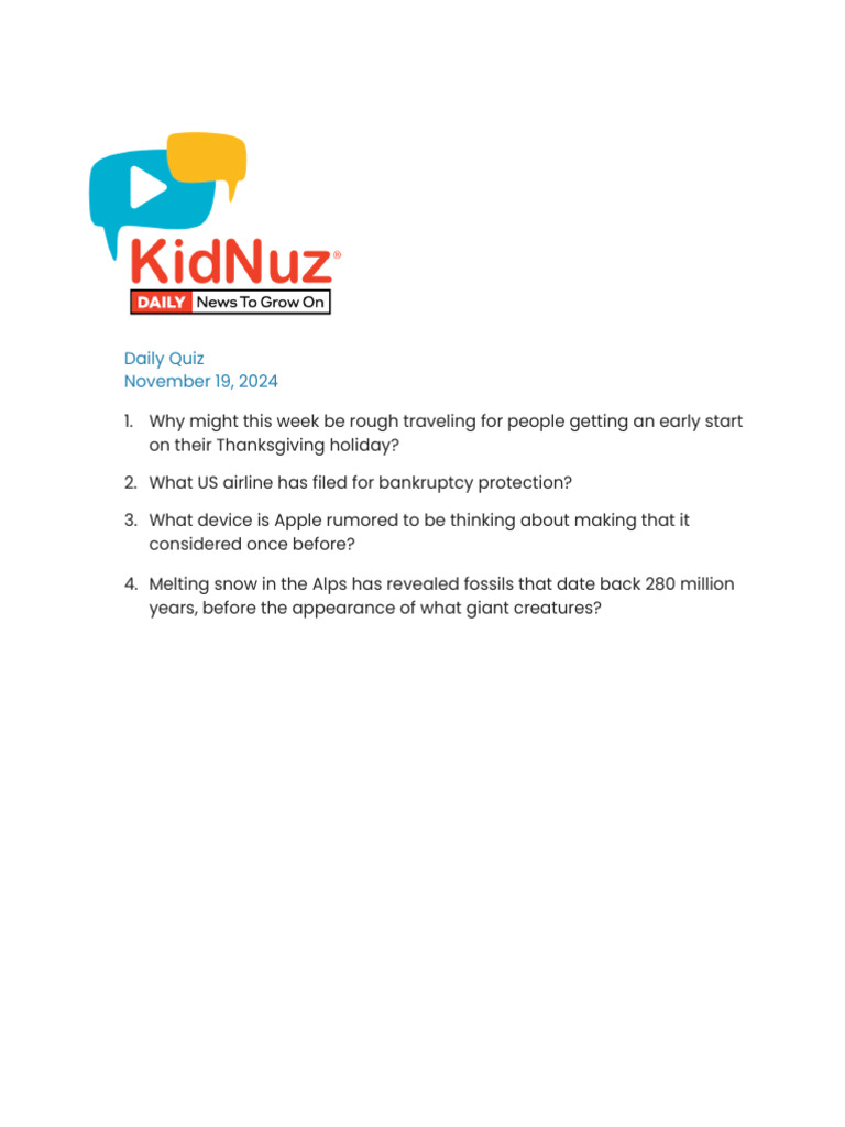 KidNuz DailyQuiz 11192024 | PDF