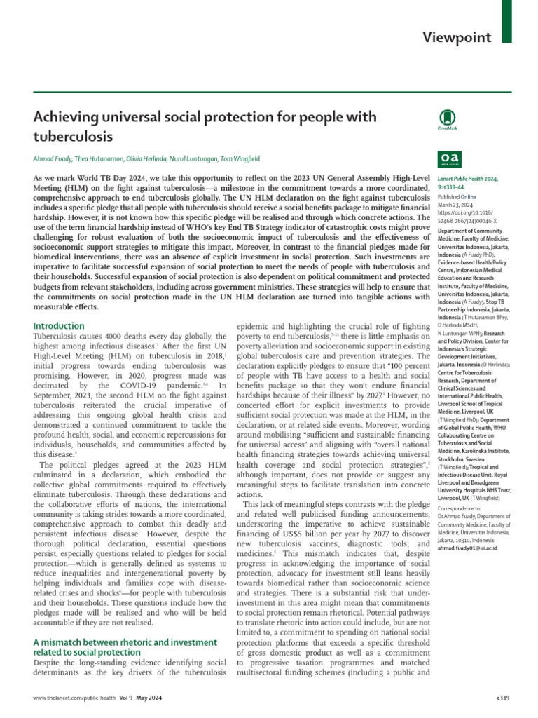 Achieving Universal Social Protection For People W | PDF | Tuberculosis ...