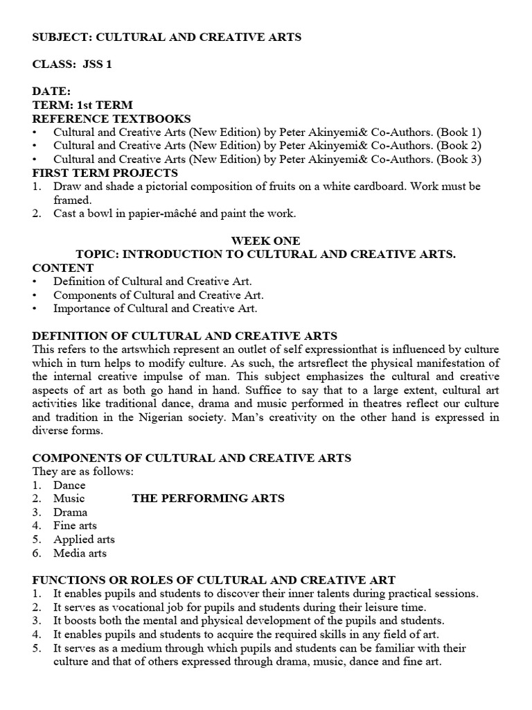 JSS 1 CCA Introduction - To - Cultural - and - Creative - Arts | PDF | Dances | Amplitude