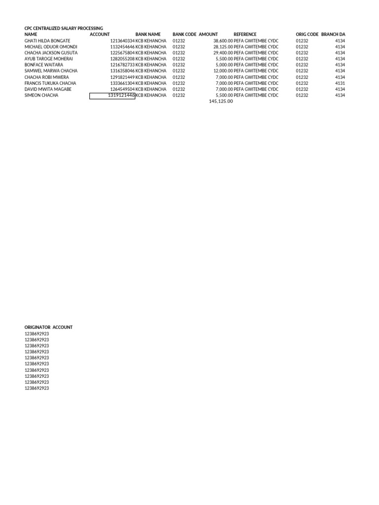 Pefa Gwitembe Cydc December 2024 Payroll | PDF