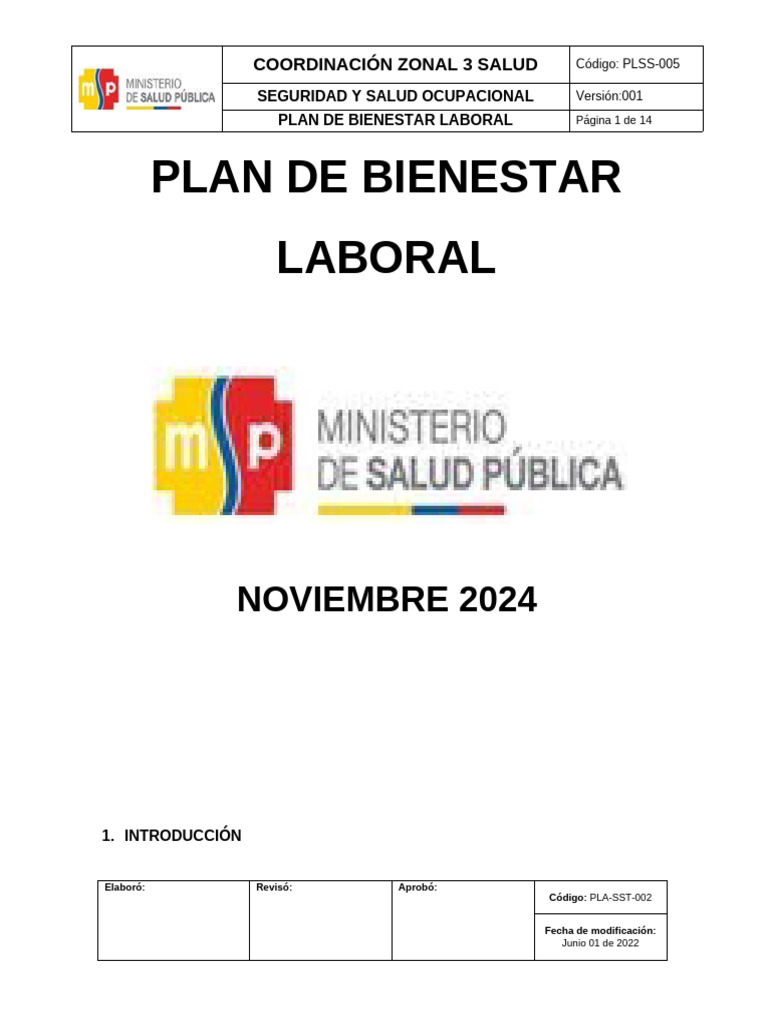 Plan de Bienestar Laboral 2024 | PDF | Seguridad y salud ocupacional