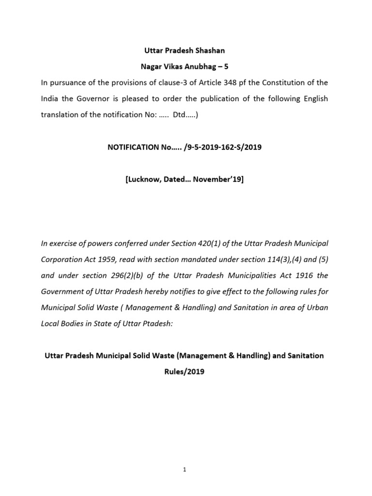 Draft Uttar Pradesh SWM Rules 2019 | PDF | Waste Management | Waste