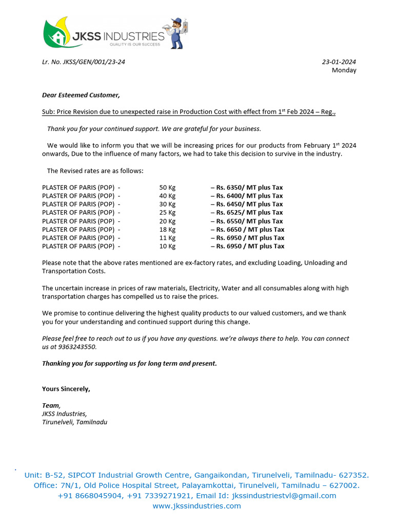 Price Revision Notice for POP Products | PDF