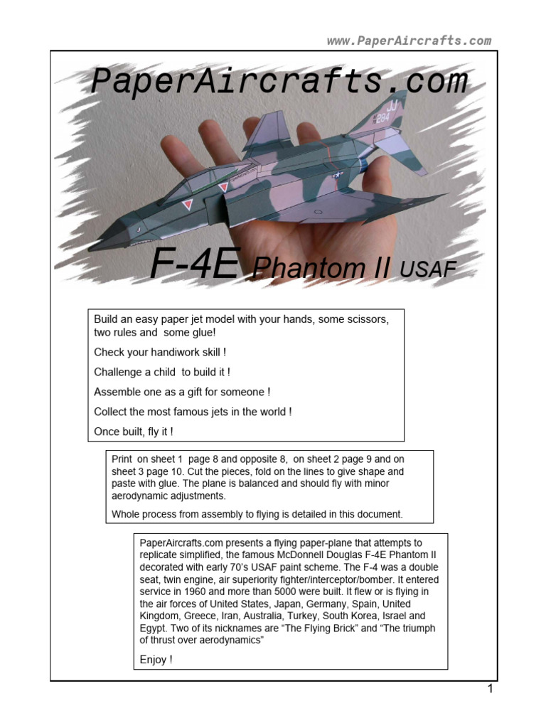 F-4 Phantom Paper Aircrafts | PDF | Mc Donnell Douglas F 4 Phantom Ii ...