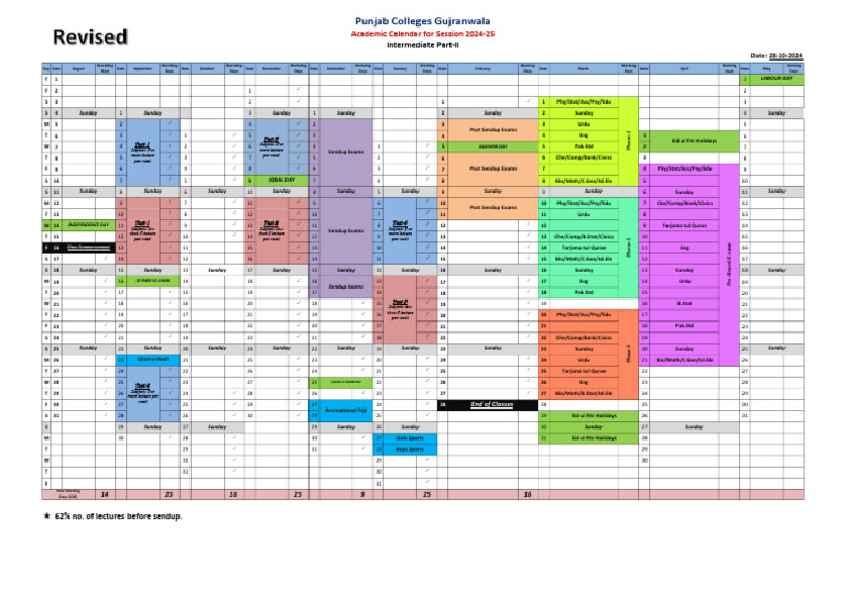 Intermediate Academic Calendar 2024-25 | PDF
