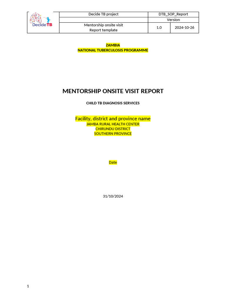 DTB JAMBA Mentorship Report | PDF | Tuberculosis | Electronic Health Record