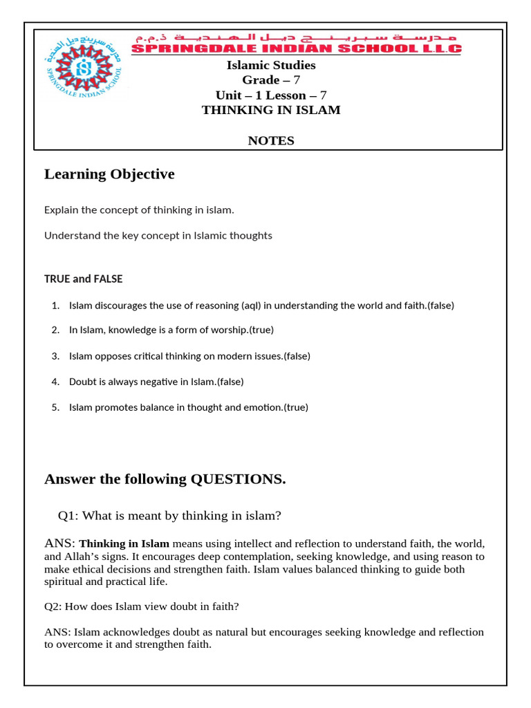 Thinking in Islam: Key Concepts | PDF
