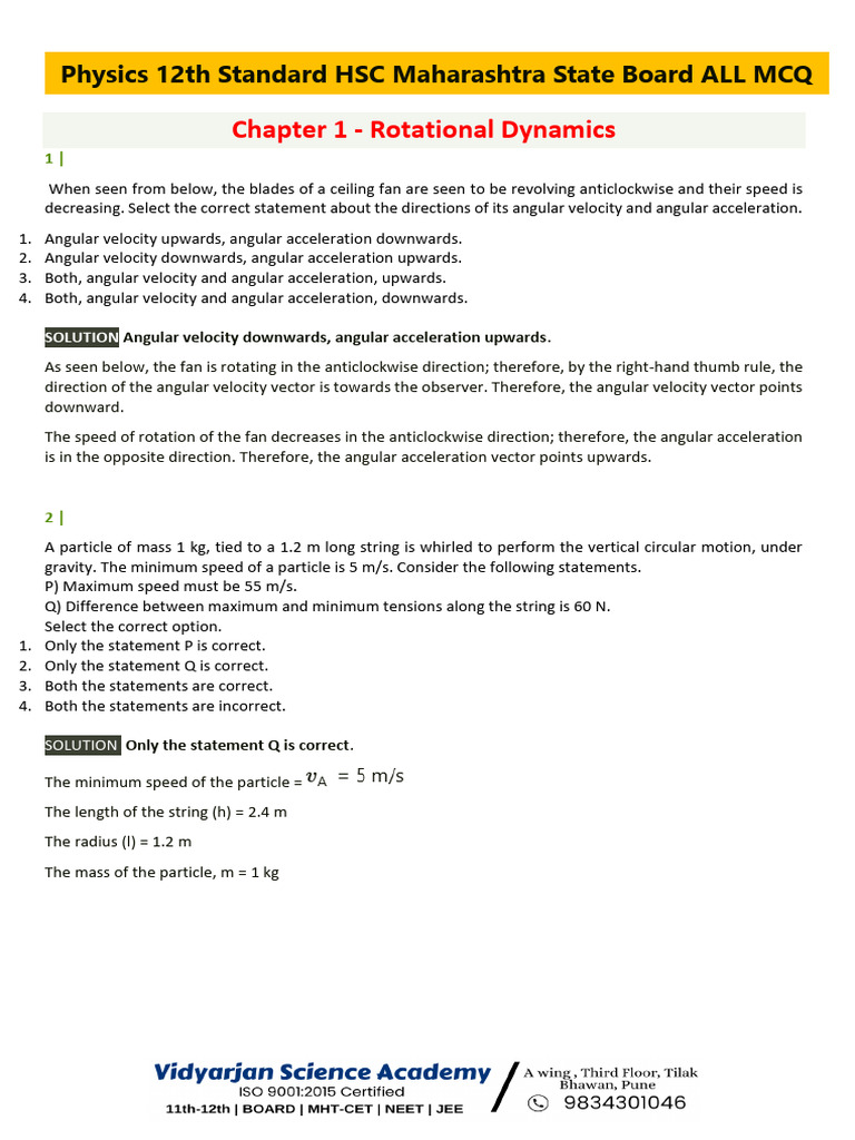 Physics MCQ - Board - Exercise With Solution | PDF | Waves | Second Law ...
