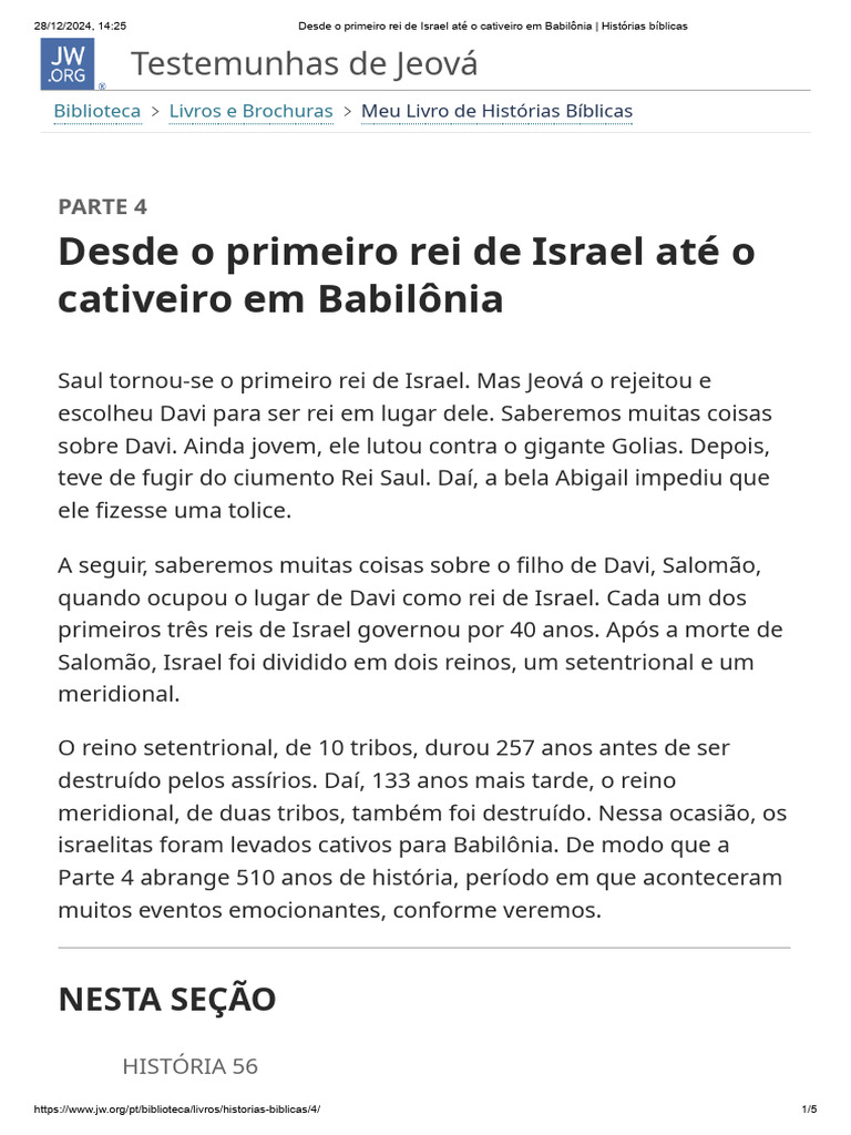 Desde o Primeiro Rei de Israel Até o Cativeiro em Babilônia | PDF ...