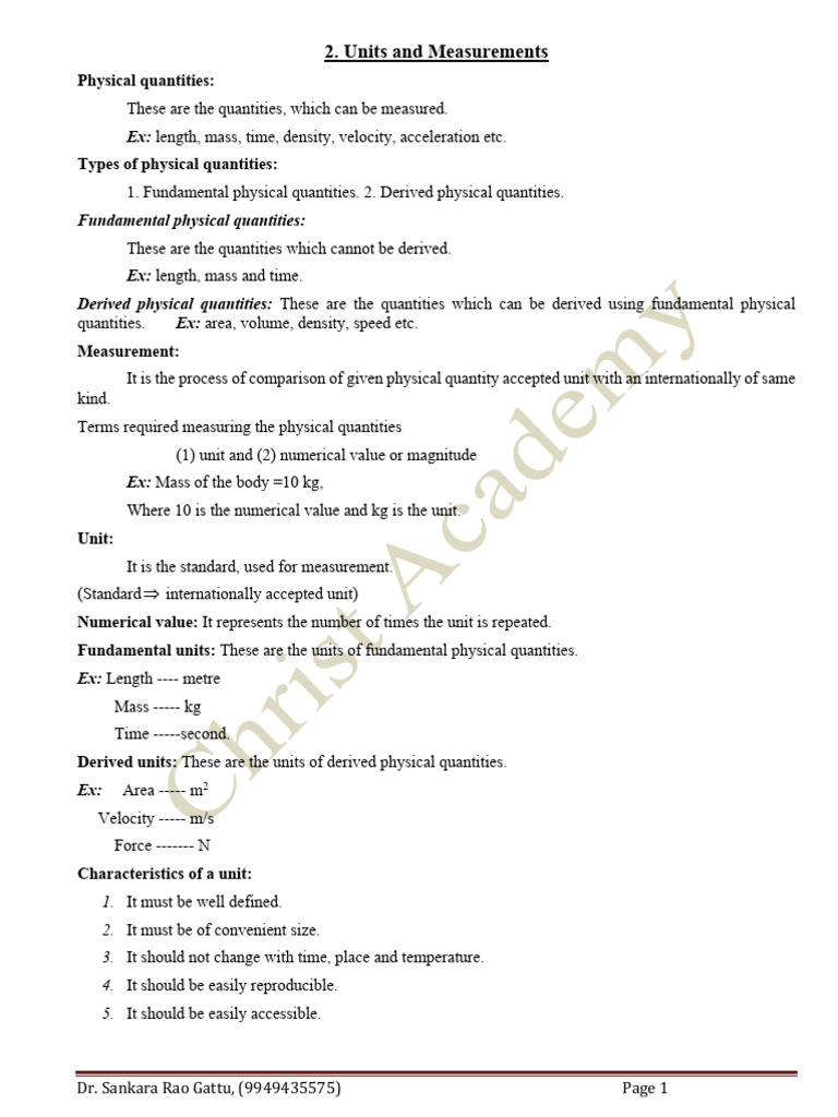 Units and Measurements in Physics | PDF | International System Of Units ...