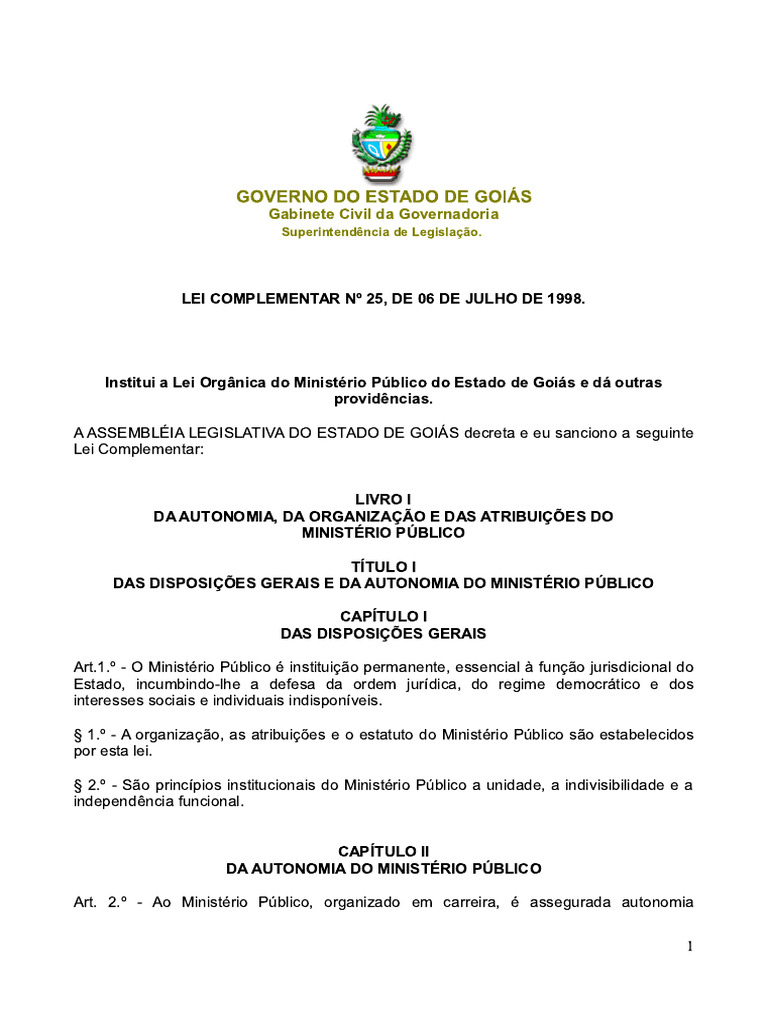 Lei Complementar Estadual N. 25, de 06 de Julho de 1998 | PDF