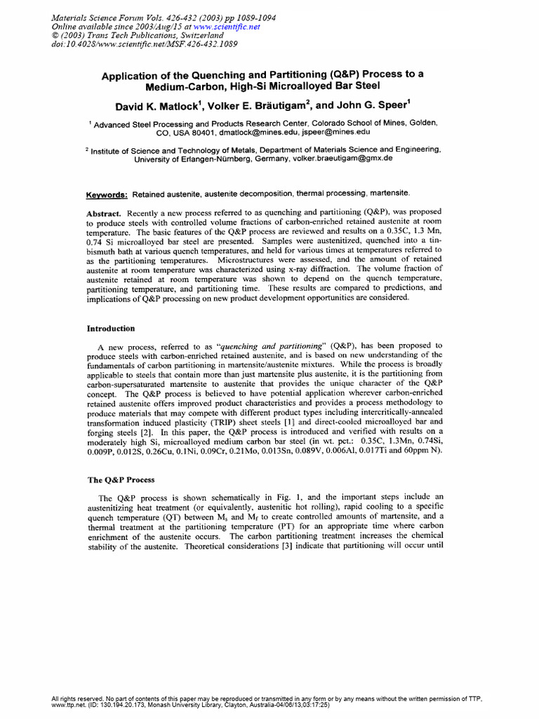 Application of The Quenching and Partitioning (Q&P) Process To A Medium-Carbon, High-Si ...
