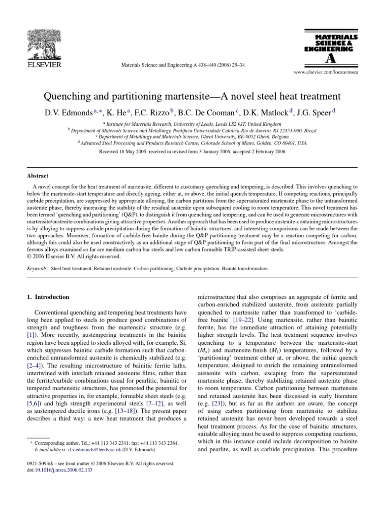 Quenching and Partitioning Martensite-A Novel Steel Heat Treatment - A ...