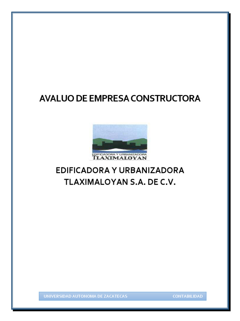 Avaluo Edificadora y Urbanizadora Tlaximaloyan Sa de CV | PDF | Hormigón | Valoración (Finanzas)
