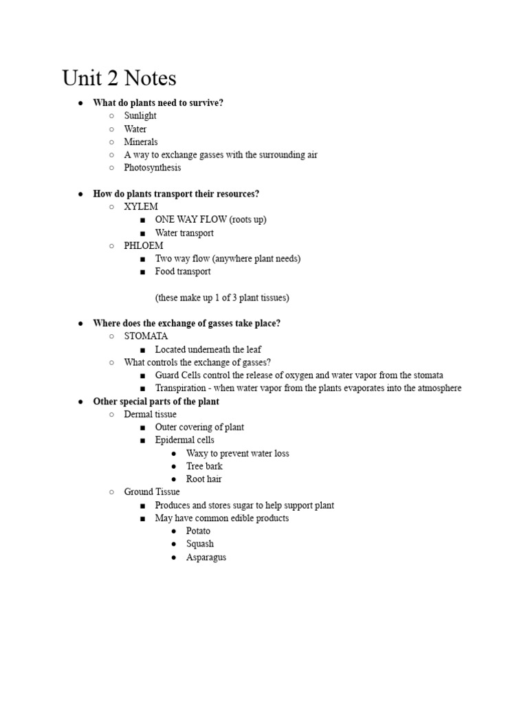Unit 2 Notes | PDF | Seed | Plants