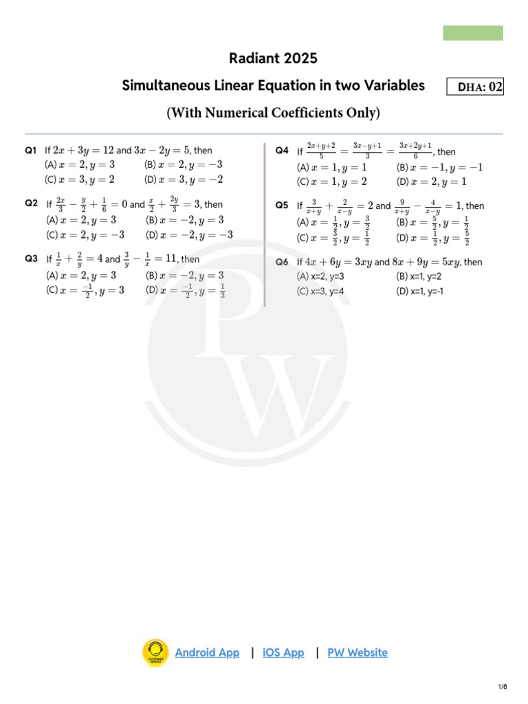 Simultaneous Linear Equations in Two Variables (With Numerical ...
