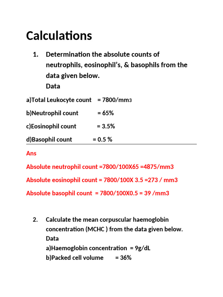 Calculations | PDF | Blood | Breathing
