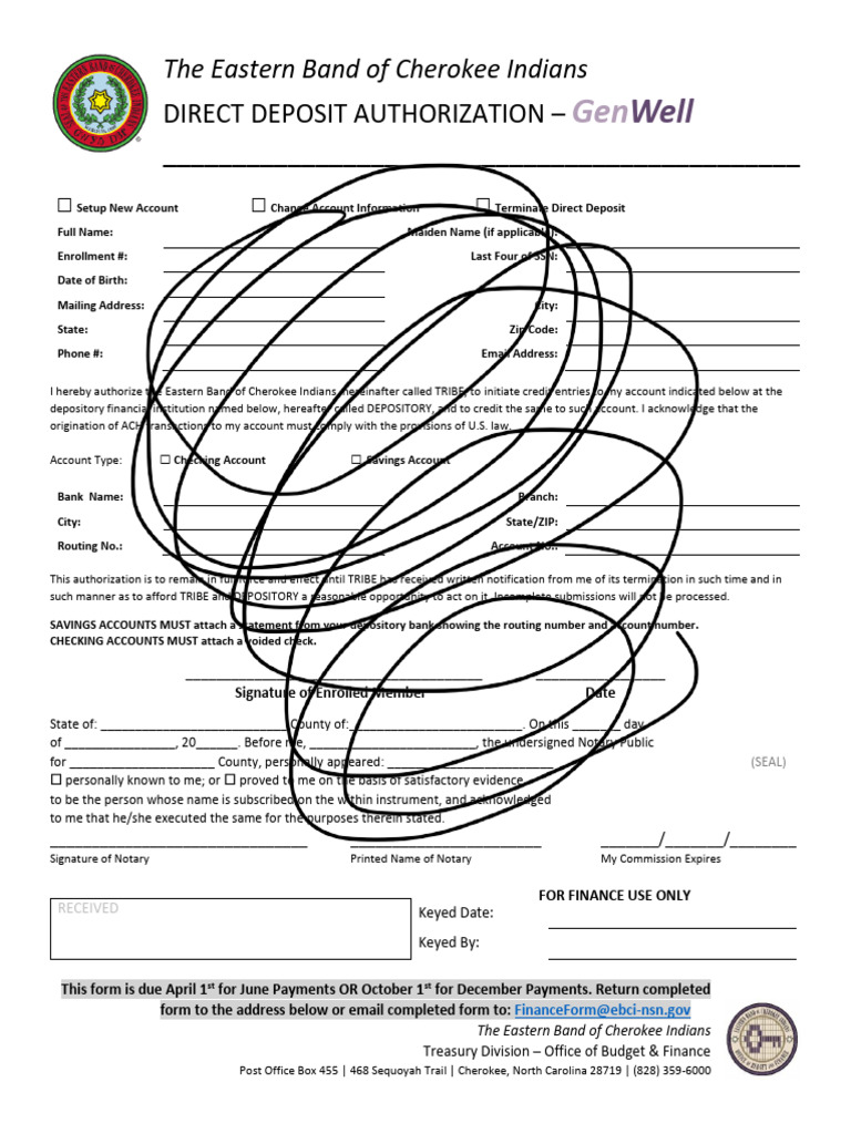 EBCI Direct Deposit Form GenWell 3 | PDF | Cherokee | Financial Services