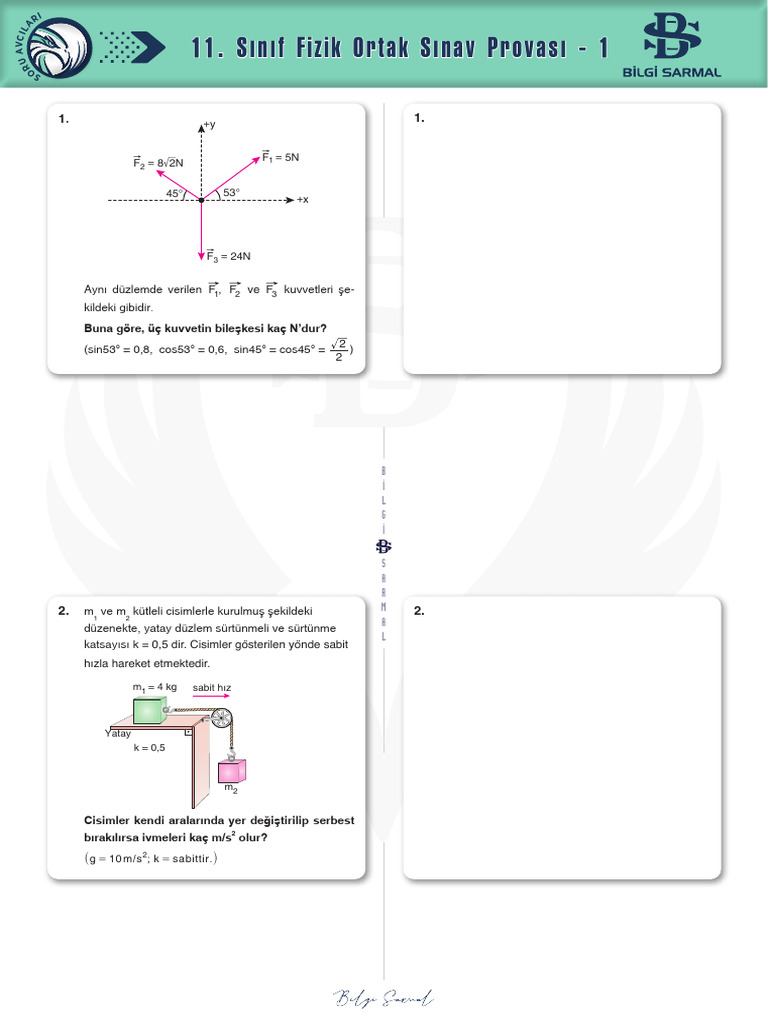 11 Sinif Fi̇zi̇k Ortak Sinav Provasi | PDF