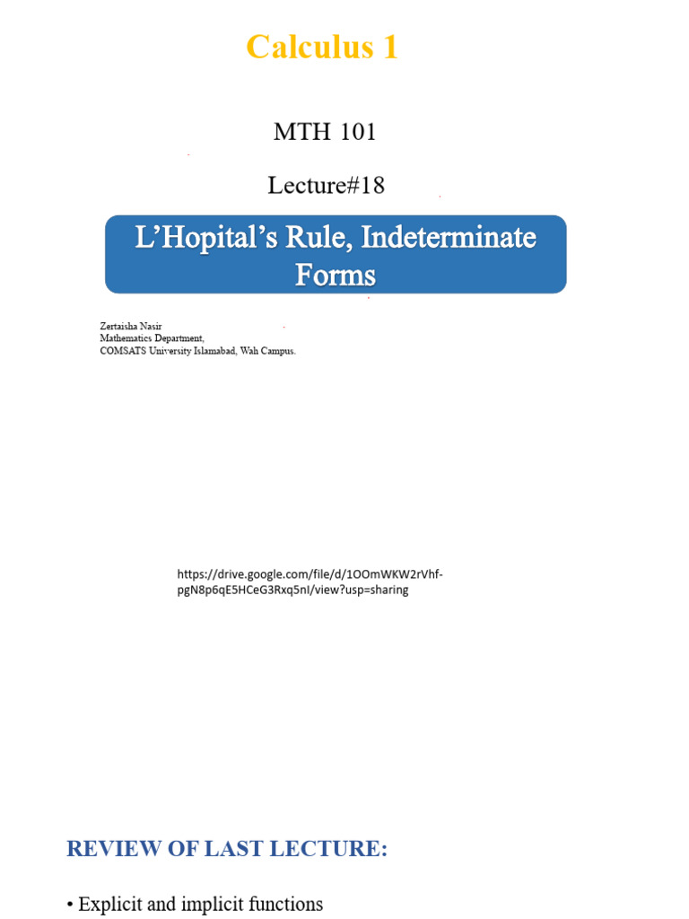 Lecture#18 LHopitals Rule | PDF | Function (Mathematics) | Derivative